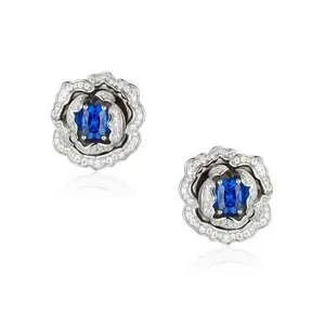 SANTINNI Blue / Silver Marchioness Flower-motif Silver Earrings With Blue Crystal - Blue/silver