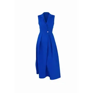 GIRL IN MIND Tailored Shirt Dress With Pleated Skirt - Blue