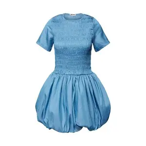 AMY LYNN Eleanor Lyocell Chambray Ultra Mini Puffball Dress - Blue