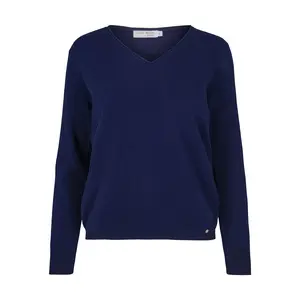 TIRILLM Cilla V-neck Merino Wool Pullover, Navy - Blue