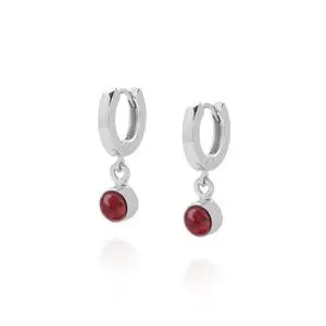 NELLOU JEWELLERY Red / Silver Gem Hoop Birthstone Earrings January Sterling Silver Garnet - Red/silver