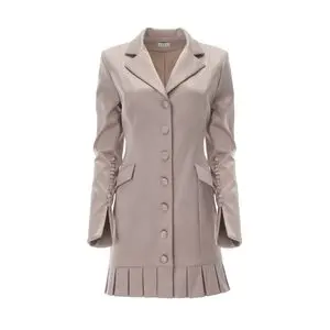 LITA COUTURE Elegant Mini Dress With Buttons And Pleats - Grey