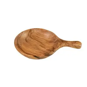 Likhâ Acacia Round Serving Tray With Handle - Brown