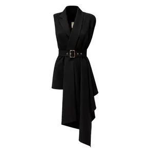 JULIA ALLERT Asymmetrical Sleeveless Blazer - Black