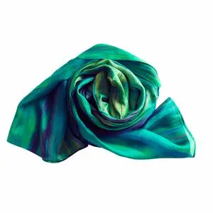 SILK AND BEARS Emerald & Violet Brushstroke Silk Scarf – Hand-dyed Mulberry Silk Shawl, Evening Wrap - Green