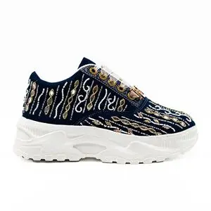 RETTROSE Mia Luxury Slate Suede Embellished Trainers - Grey