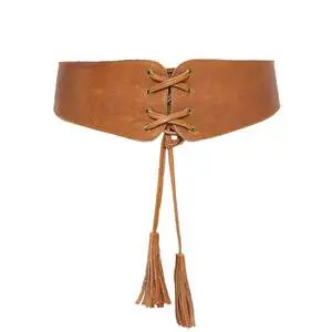 JUAN-JO Wide Leather Belt With Tassels - Brown
