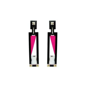 GISSA BICALHO Handmade Acrylic Earring Long Deco Rectangular Cut Stone - Pink