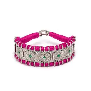 CARAVAN OF STONES Salar Thread Pavé Diamond & Emerald Bracelet - Pink