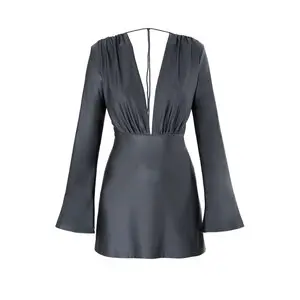 AGGI BY HALEWSKI Julietta Smoked Pearl Mini Dress With Flared Sleeves - Black