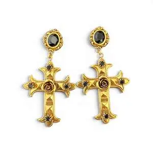 VSTYLE Gold / Black Sacred Rose Cross Earrings - Gold/black