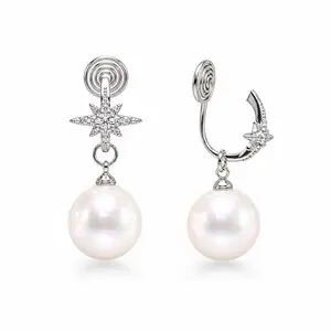 NINEMOO Celestial North Star Pearl Drop Earrings - Silver