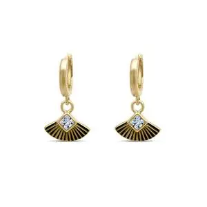 CLEMENCE WREN Art Deco Gemstone Fan Charm Huggie Earrings - Gold