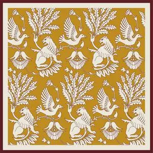 ARTEMIS MUSE White / Red Regal Doves & Lions Wine & Mustard Luxury Silk Scarf - White/red