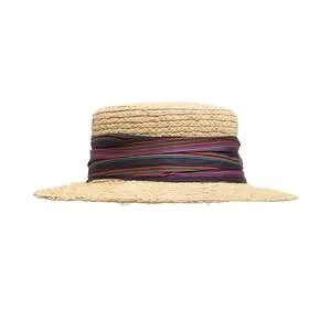 LOST PATTERN Frida's Garden Raffia Hat With Ribbon Band Pink & Purple - Orange