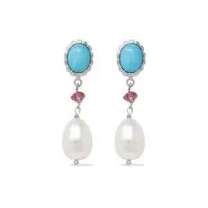 VINTOUCH ITALY Turquoise, Pink Quartz & Pearl Drop Earrings - Blue