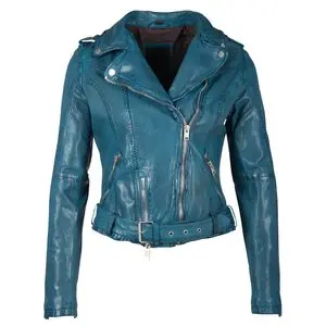 Mauritius Belted Slim Fit Leather Jacket Wild Teal - Blue
