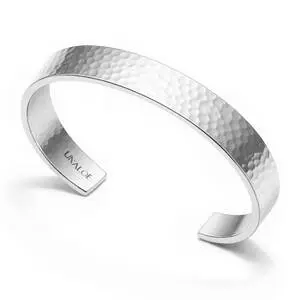 UNALOE Open Sterling Rigid Bangle With Wide Hammered Band-handmade Italian Jewelry - Silver