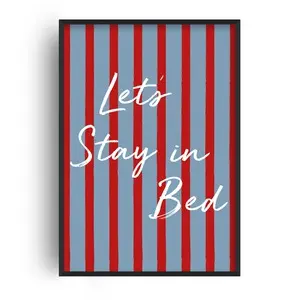 FANCLUB Blue / Red Let's Stay In Bed Exclusive Striped Retro Art Print - Blue/red