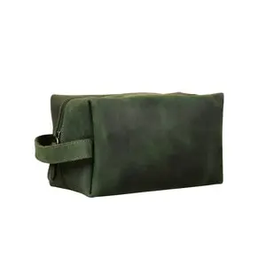 LEATHERE Handmade Leather Makeup Bag Minneapolis - Green