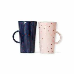 Lali Design Studio Blue / Pink Enjoy Mixed Dots Tall Coffee Mugs Set Of Two Porcelain - Blue/pink