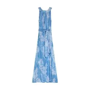 NIZA Sleeveless Floral Print Maxi Dress With Halter Neck - Blue
