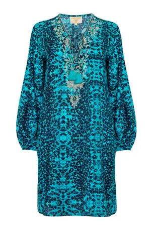 SOPHIA ALEXIA Leopard Lagoon Maldives Beaded Kaftan - Green