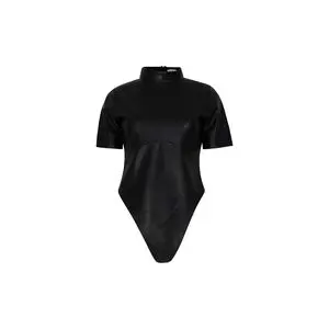 CIRCULAR PATH High Neck Vegan Leather Bodysuit - Black