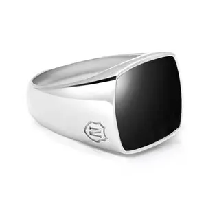 NIALAYA JEWELRY Silver / Black Silver Signet Ring With Onyx - Silver/black