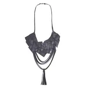 METAMORPHOZA Oversize Genuine Leather Necklace - Silver