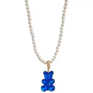 NINEMOO Shell Bead Necklace And Gummy Bear Pendant - Blue