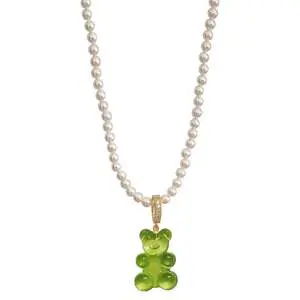 NINEMOO Shell Bead Necklace And Gummy Bear Pendant - Green