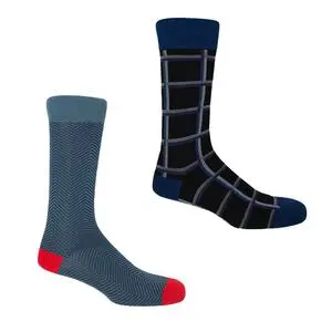 PEPER HAROW - MADE IN ENGLAND Black Check & Lux Taylor Socks Two Pack - Blue