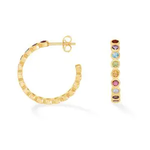 DOWER & HALL Large Tutti Frutti Hoops In Vermeil - Gold