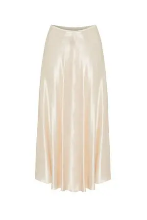 EXQUISE Neutrals Regular Shiny Satin Flared Midi Skirt Ecru - Beige