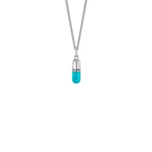 TRUE ROCKS Blue / Silver Sterling Silver & Turquoise Enamel Mini Pill Pendant - Blue/silver