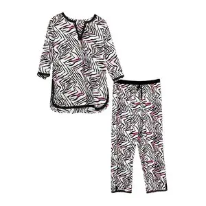 INARA Indian Cotton Savannah Print Pyjama Set - White