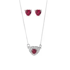 CHIARELLA Silver / Pink Set Corazón Multi Circones – Fuchsia: Necklace + Earrings - Silver/pink
