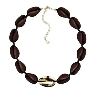 ADRIANA PAPPAS DESIGNS Metal Shell Accent Choker Shiny Gold Filled - Brown