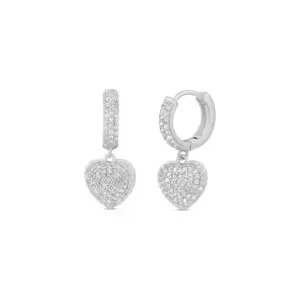 SHYMI Pave Heart Dangling Earrings - Silver