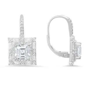 KYLIE HARPER Asscher Cut Halo Diamond Cz Leverback Earrings In Sterling - Silver