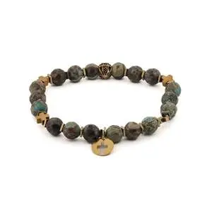 EBRU JEWELRY Brown / Silver / Gold African Turquoise Gold Cross Charm Beaded Bracelet Brown - Brown/silver/gold