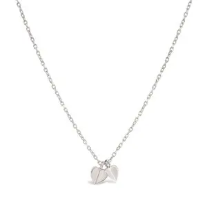 DINNY HALL Silver / White Bijou Folded Heart Silver Duo Pendant - Silver/white