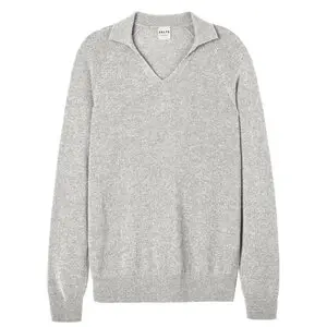 SALTS CASHMERE Split Neck Polo Sweater Marl - Grey