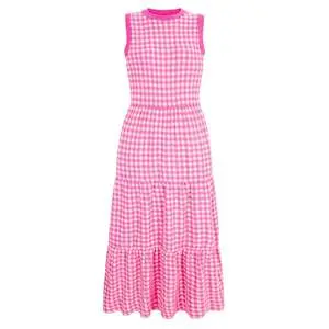 CARA & THE SKY Paula Gingham Cotton Knitted Midi Summer Dress Hot - Pink