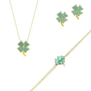 SPERO LONDON Four Leaves Clover Sterling Silver Jewellery Set - Gold