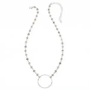 HEATHER HAWKINS Large Hammered Circle Necklace Sterling Silver Labradorite - Blue