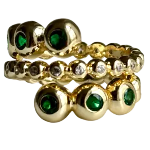 LAURA GRAY Gilt Sterling Bezel Emerald Crystal Ring - Green