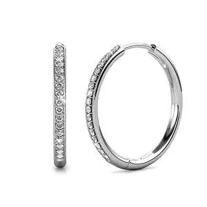 HARFI Round Hoop Earrings With Certified Austrian Crystals - Silver