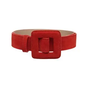 BELTBE Mini Square Suede Buckle Belt - Red